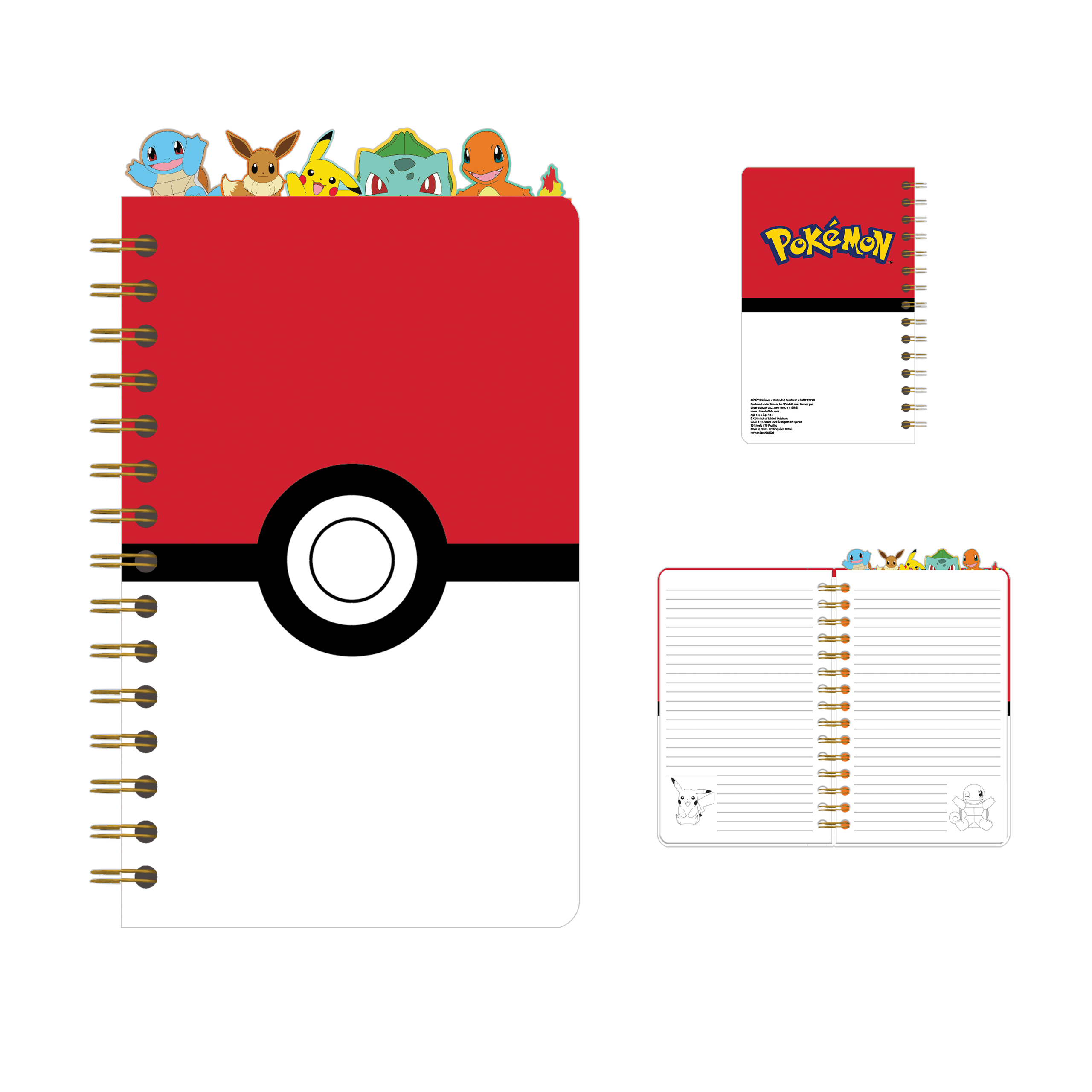 Pokemon Pokeball Starters 8" x 5" Spiral Tabbed Notebook | Rainbow Cloudz
